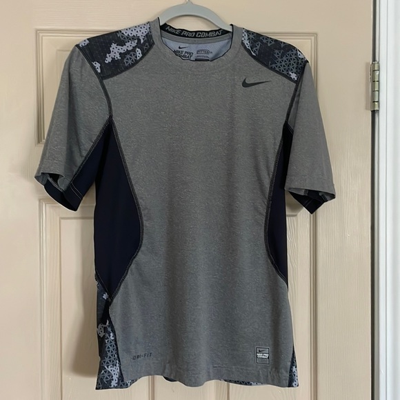 Nike | Shirts | Mens Pro Combat Black And Gray Dryfit Fitted Shirt ...